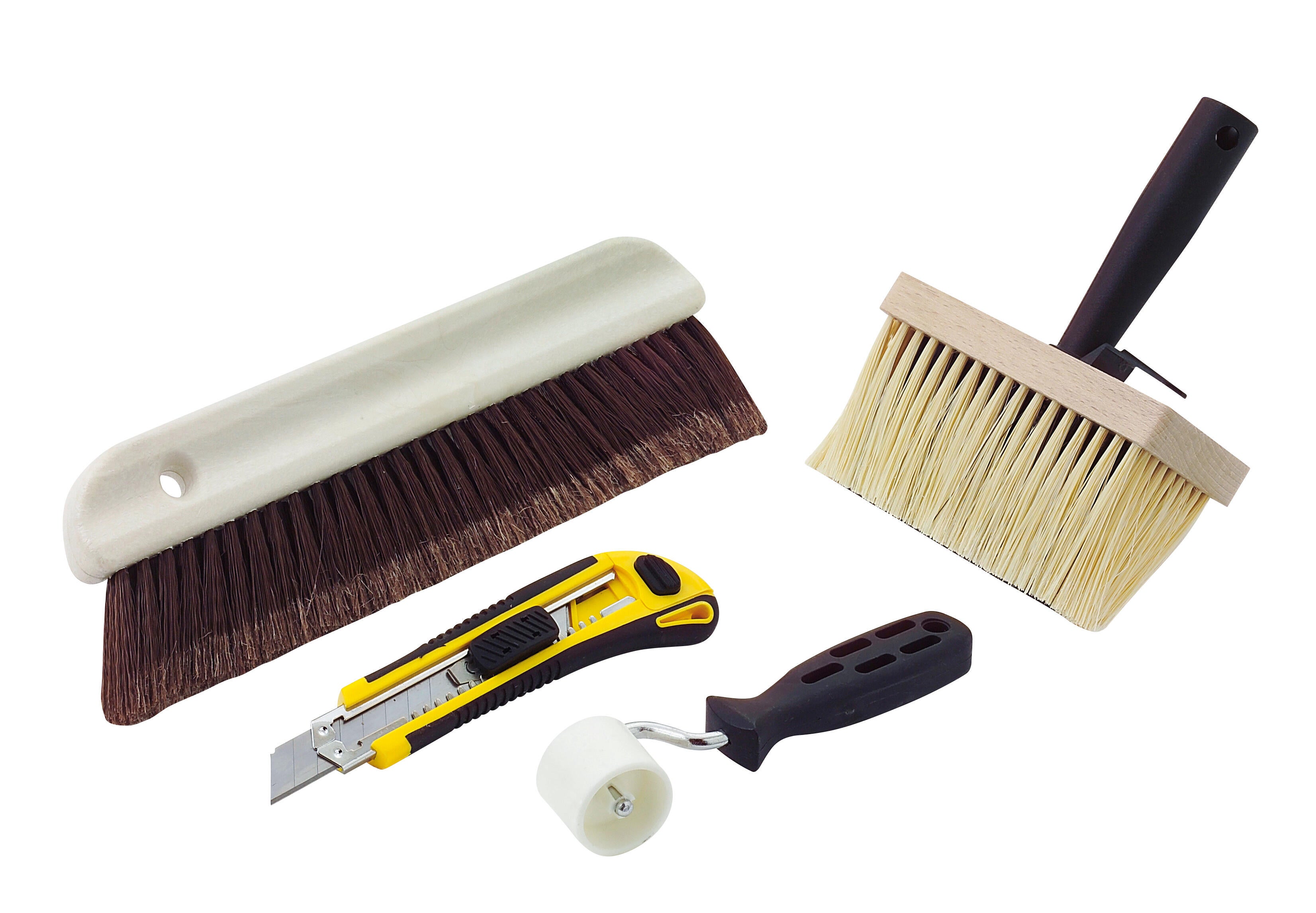 Kit du tapissier : 1 brosse à encoller + 1 balai colleur + 1 roulette ...