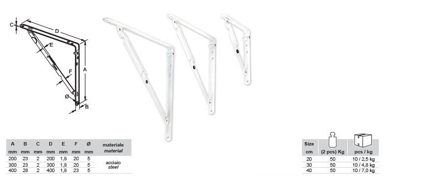 Equerre pliante acier blanc Long.30 cm | Bricoman