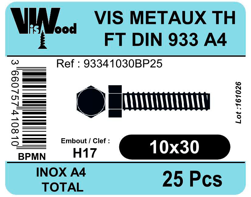 Vis metal 10x30 th inox a4 boite de 25 | Bricoman