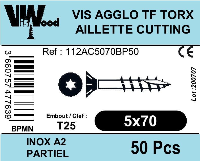 Vis bois tx pointe cut inox a2 5x70 x50 | Bricoman