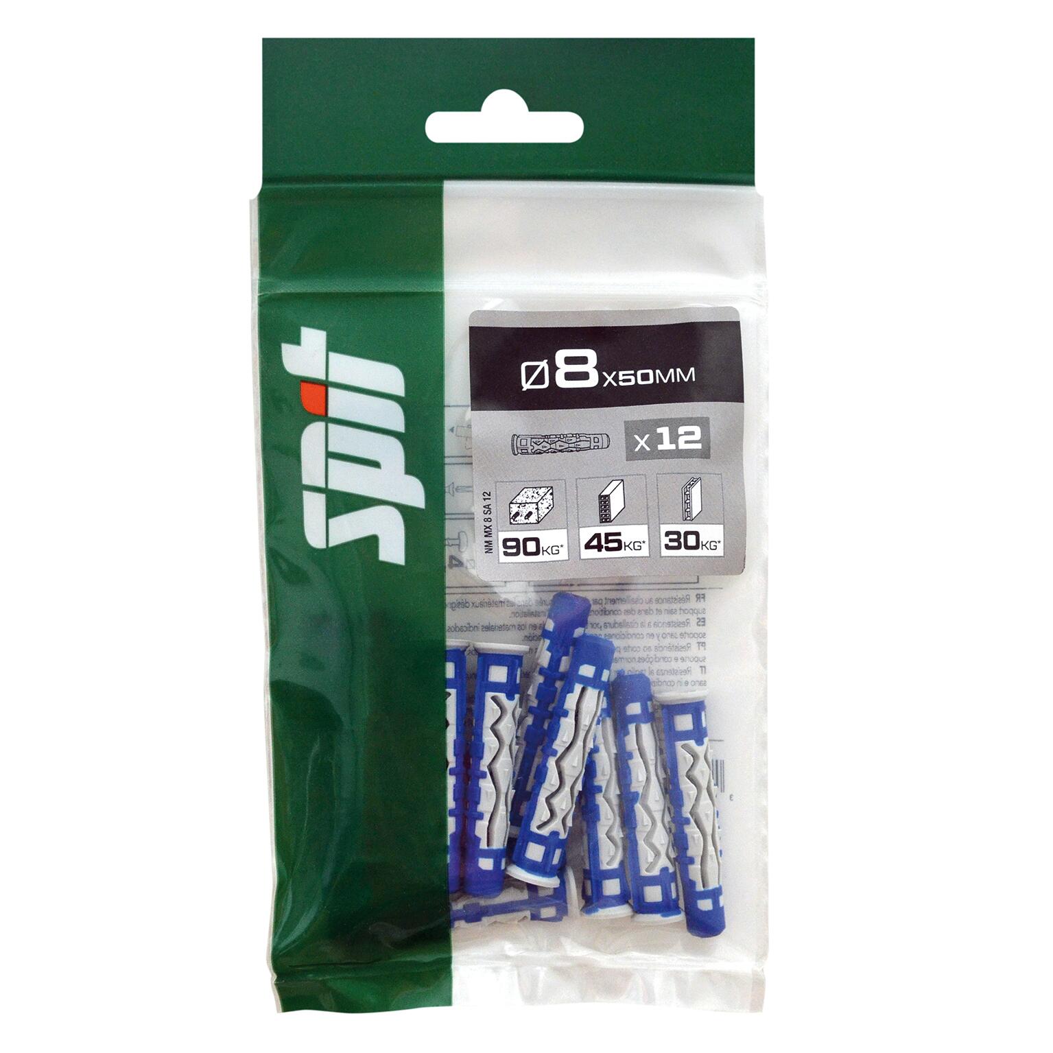 Cheville bi-matière multi-matériaux Diam.8 mm x 50 mm - SPIT (lot de 12 ...