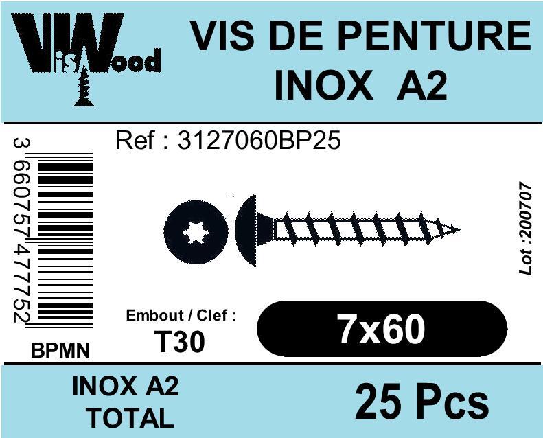 Vis penture torx inox a2 7x60 x25 | Bricoman