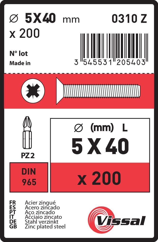 Vis métal 5X40 PHILIPS 200 PCS | Bricoman