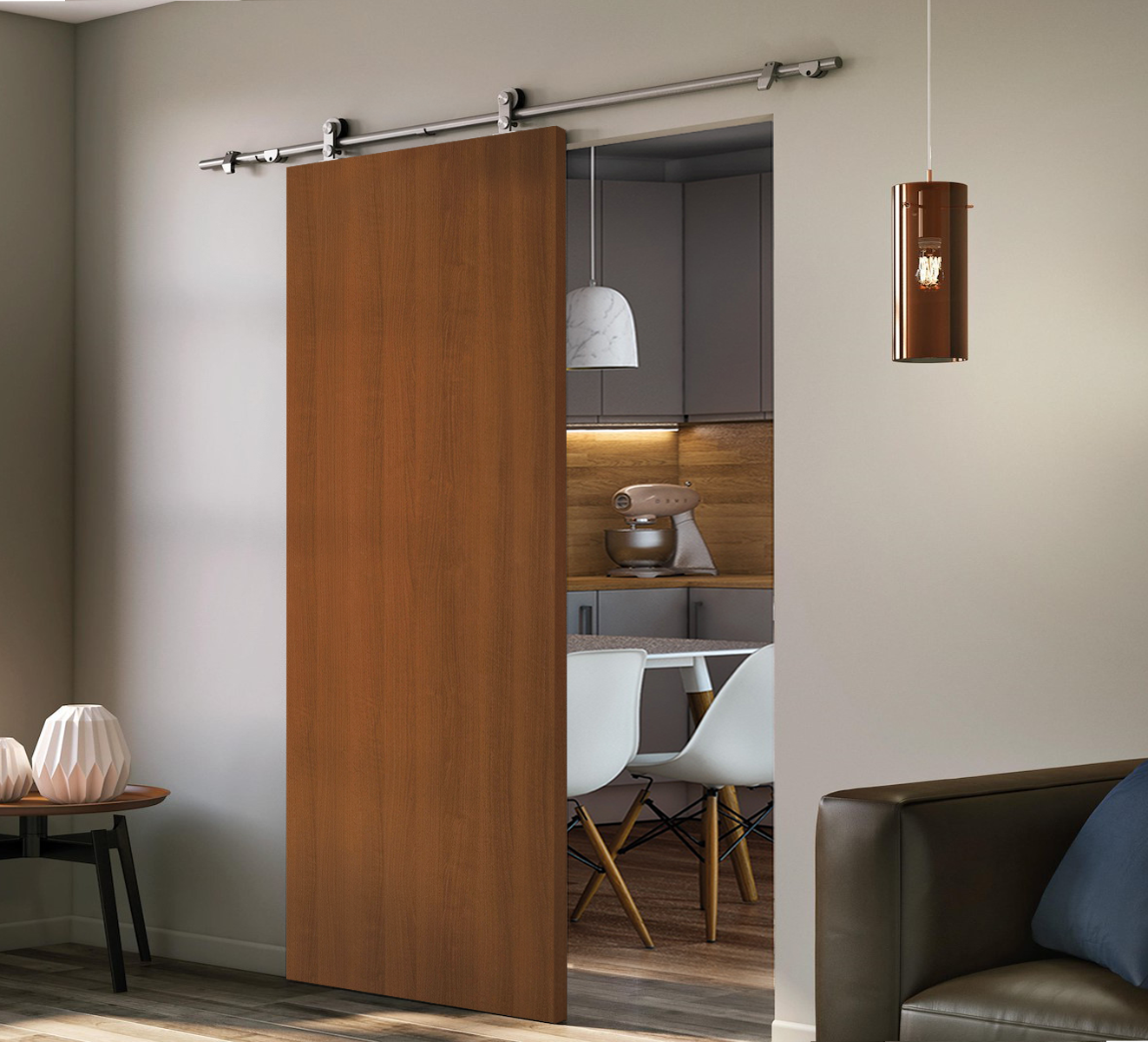 Porta scorrevole Schubert in inox marrone, L 93 x H 212 cm, con binario ...