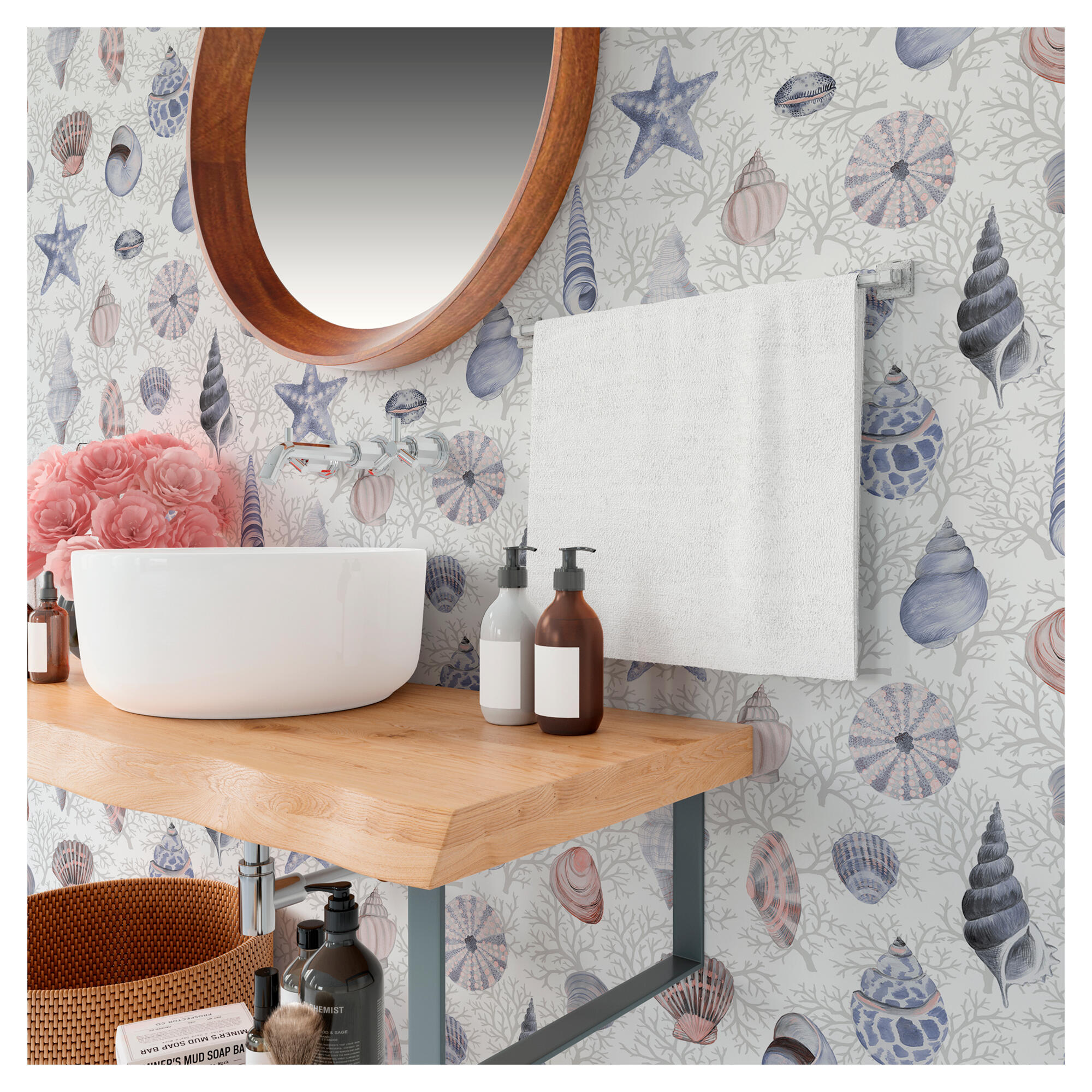 Papel pintado vinilo botánico, plantas o floral Coral 5807 azul | Leroy ...