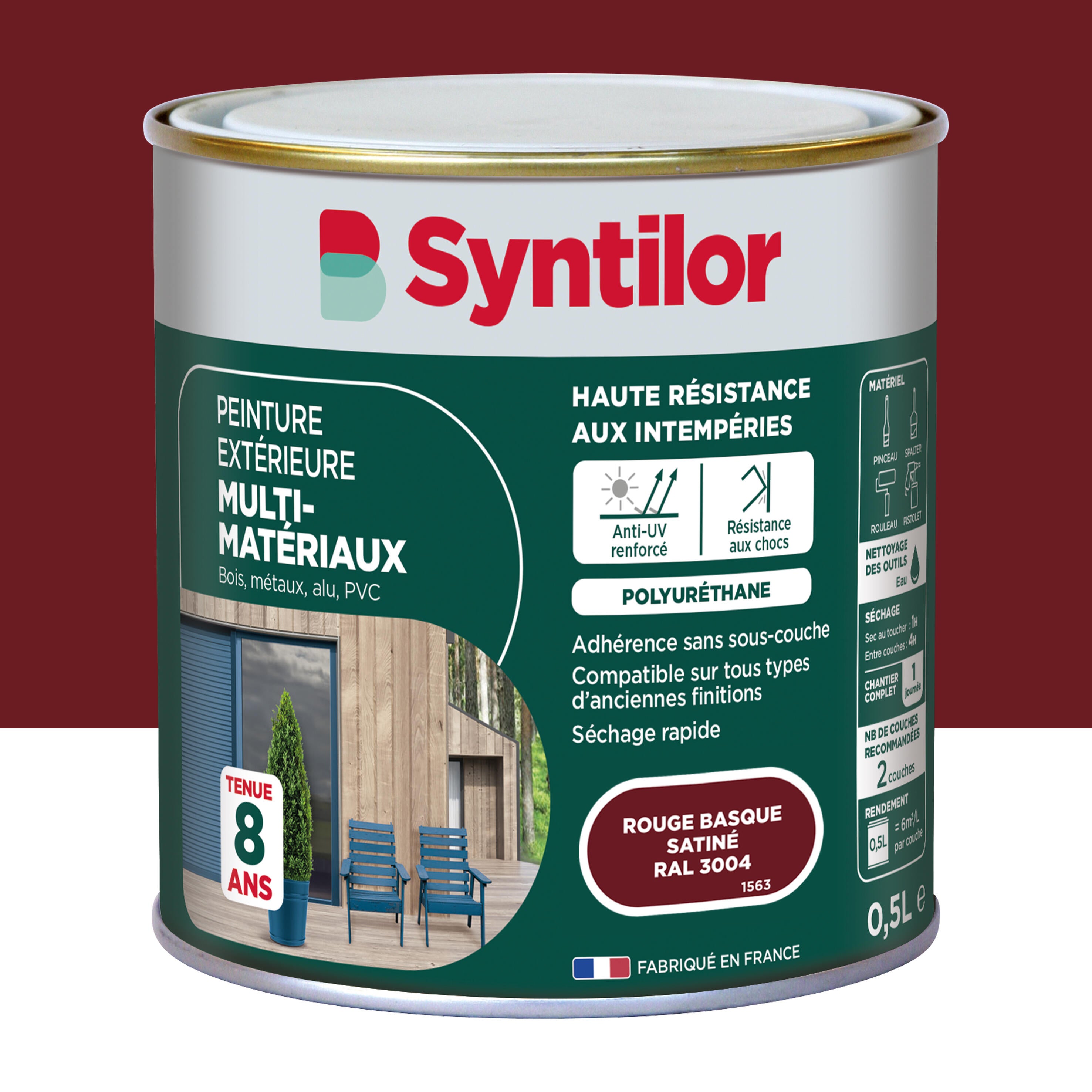 Peinture extérieure bois, fer, plastique SYNTILOR rouge basque satiné 0 ...