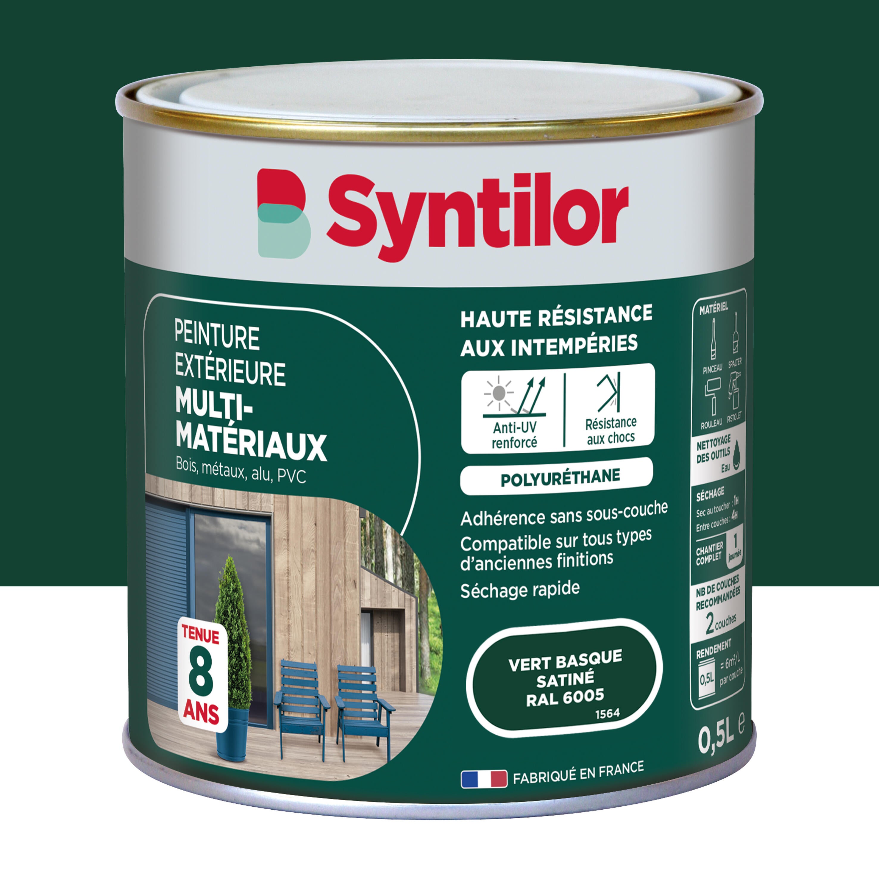 Peinture extérieure bois, fer, plastique SYNTILOR vert basque satiné 0 ...