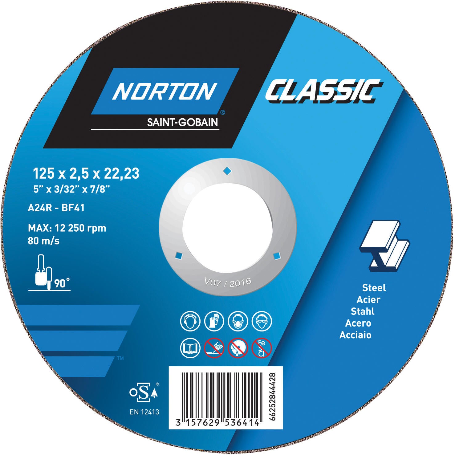 Disque à tronçonner pour métal / acier / inox Diam.125 mm - NORTON ...