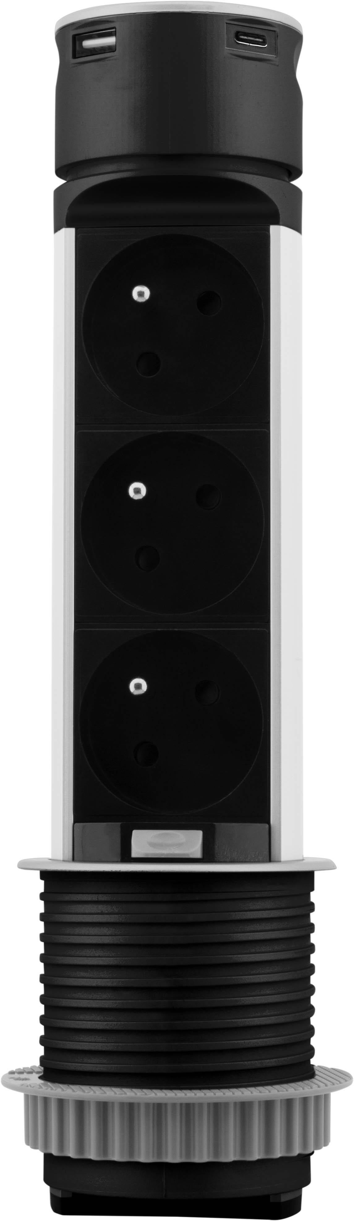 Bloc multiprise escamotable 3 prises + 2 USB Diam.60 mm Inox - Push-up ...