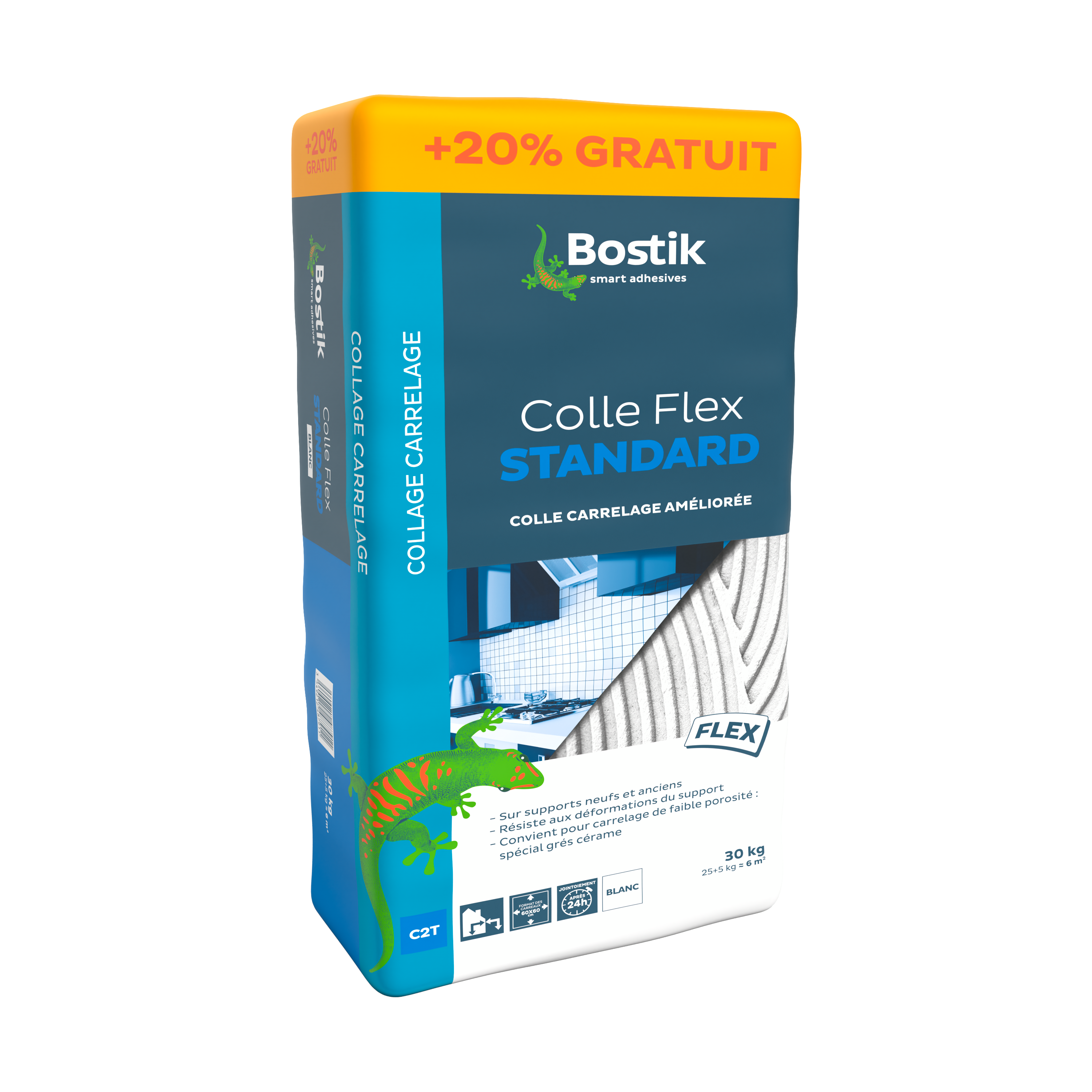 Colle flex standard c2t blanc 25kg +20%gratuit | Bricoman