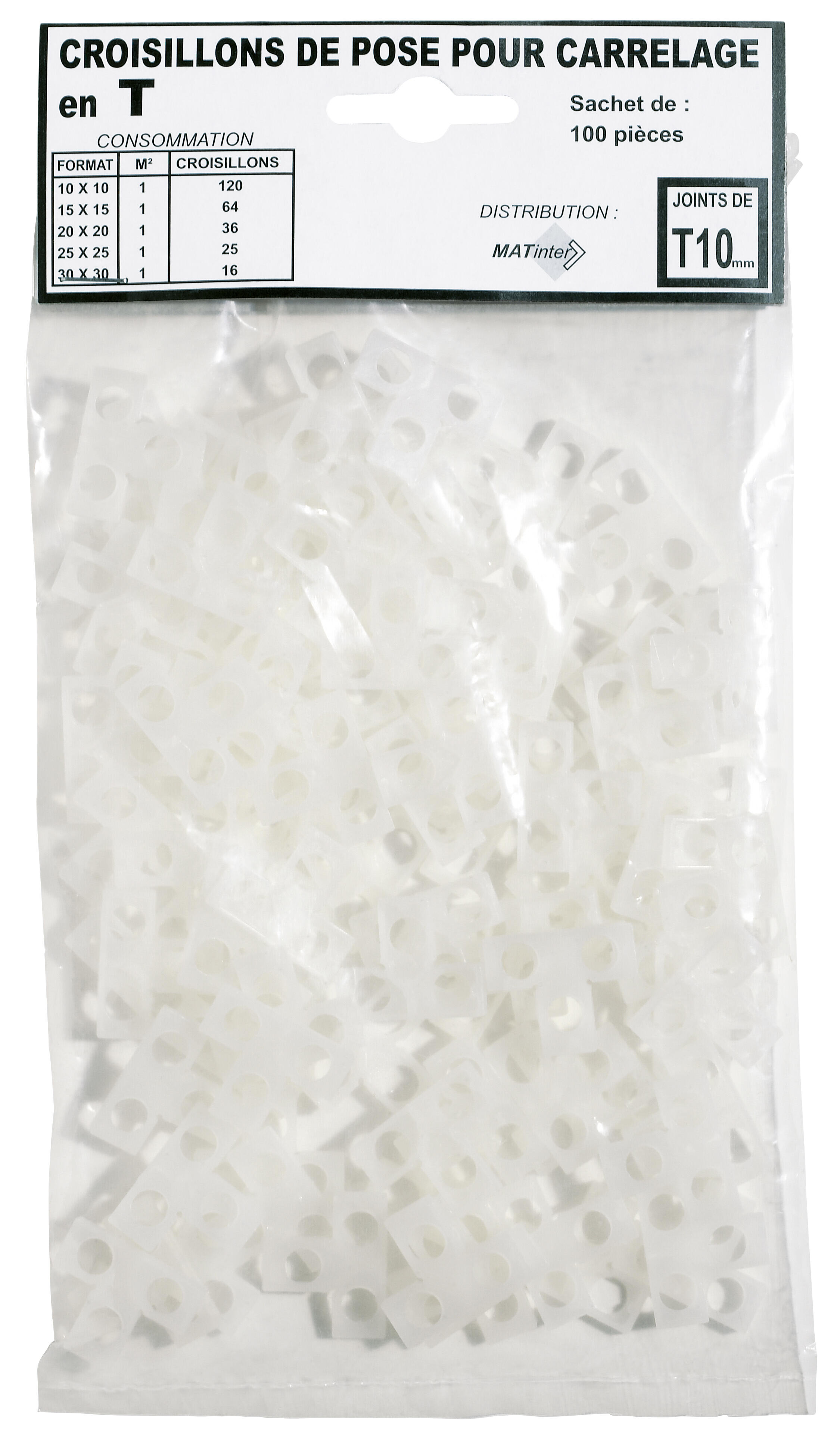 Croisillons standards pour carrelage Ep.10 mm En T - MAT INTER (sachet ...