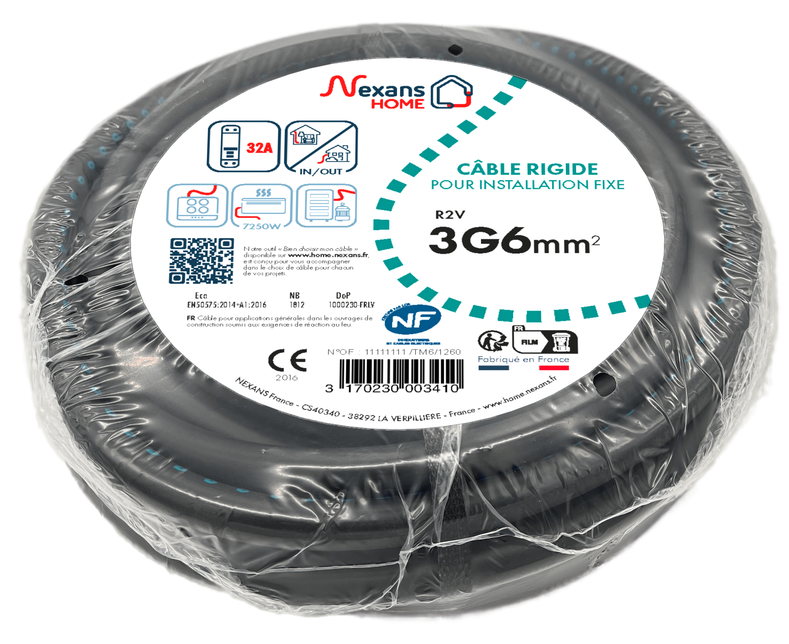 Câble électrique 3 G 6 mm² u1000r2v L.25 m, noir | Leroy Merlin
