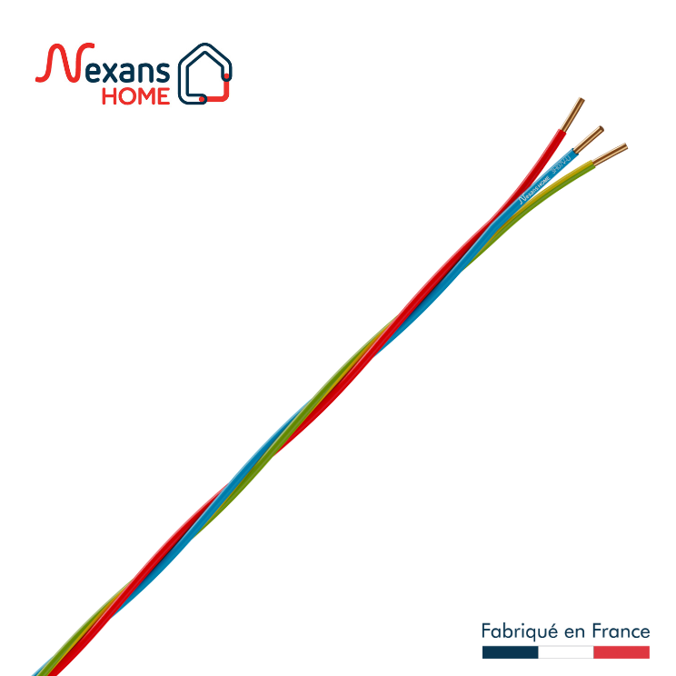 Fil électrique 2.5 mm² h07vu L.25 m, rouge / bleu / vert - jaune ...