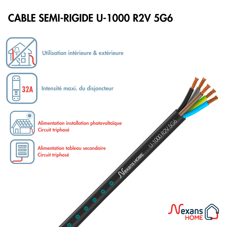 Câble électrique 5 G 6 mm² u1000r2v à la coupe, noir | Leroy Merlin