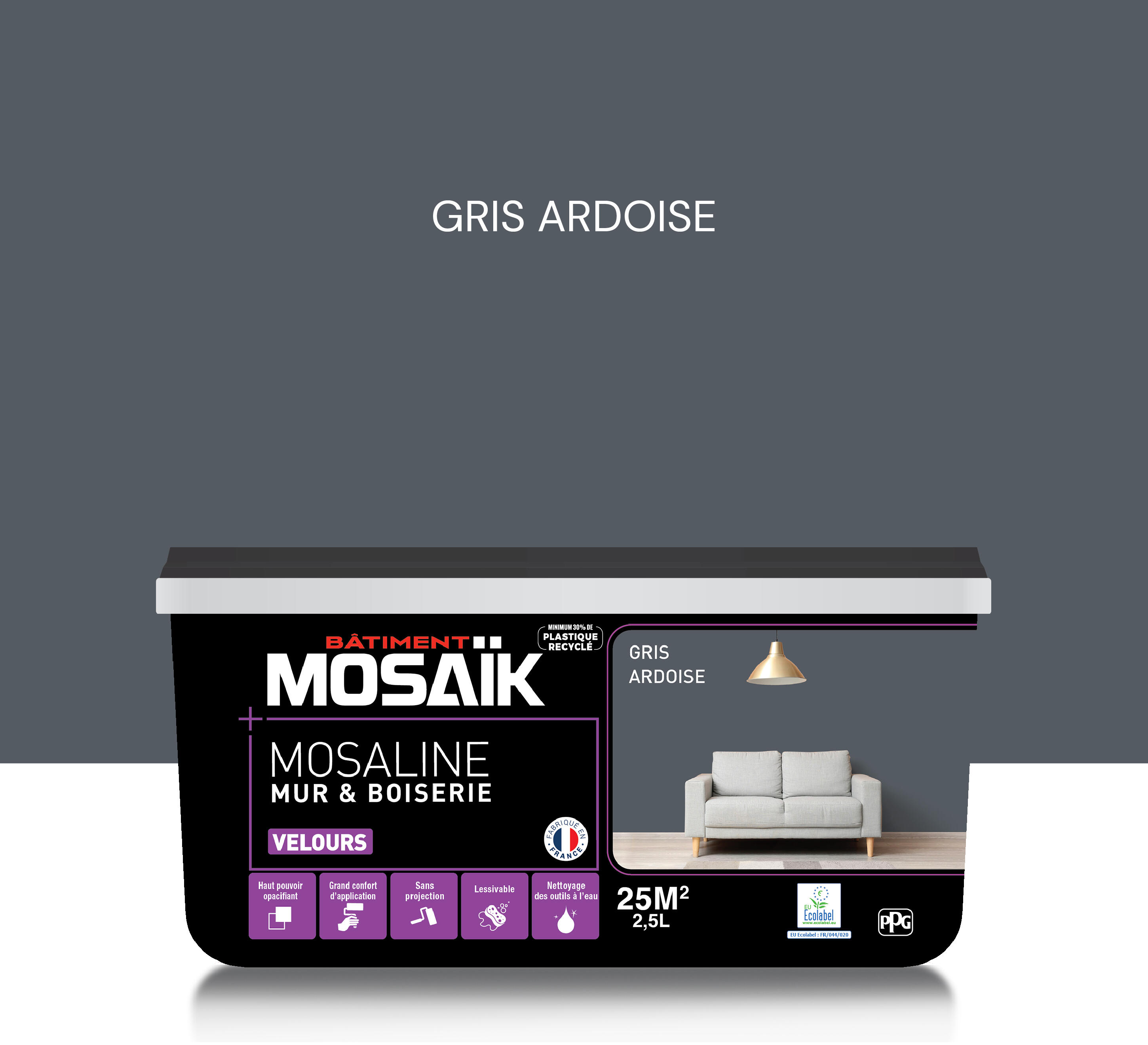 Peinture intérieure multi support acrylique velours gris ardois 2,5 L ...