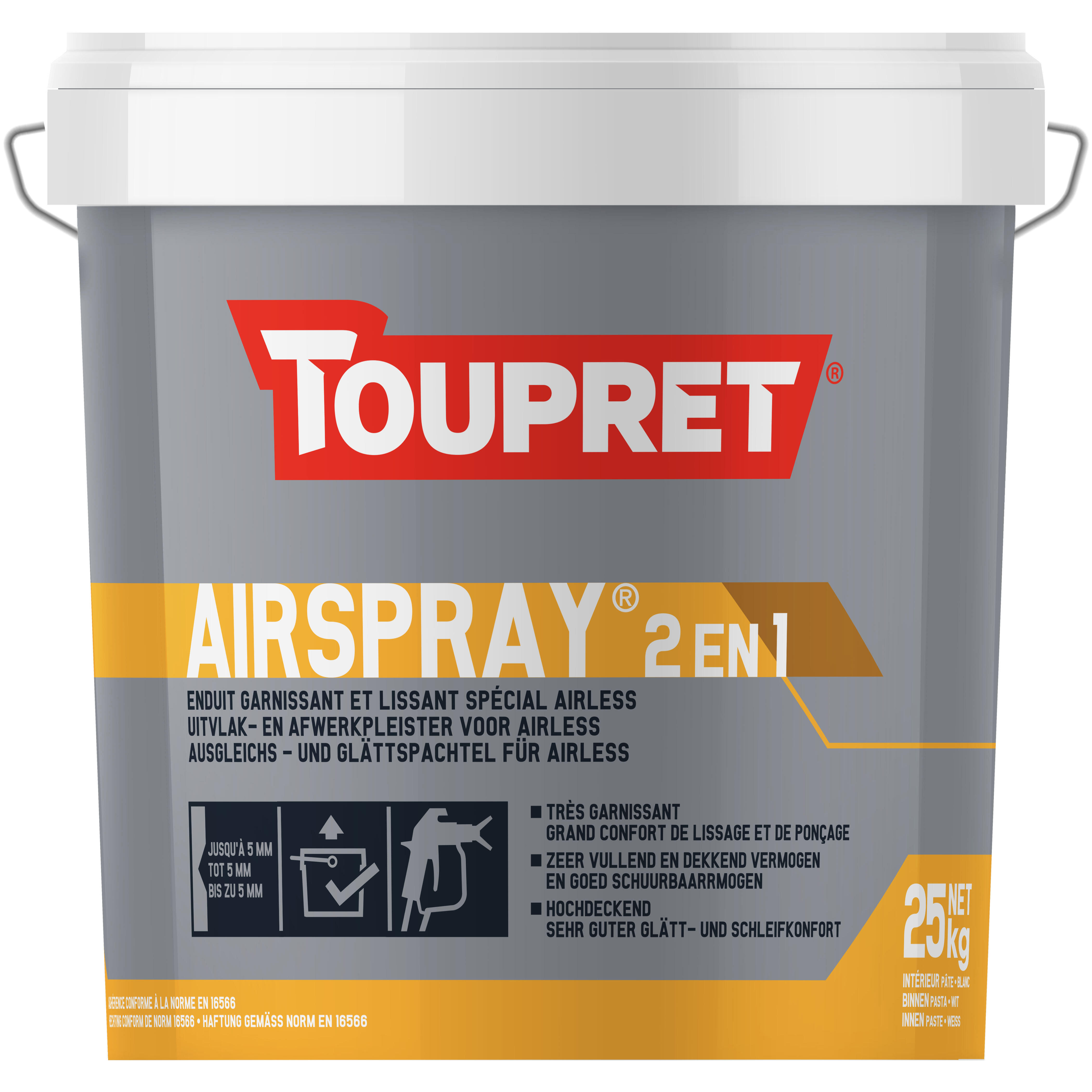 Enduit garnissant en pâte airless intérieur 25 kg - Airspray 2en1 TOUPRET | Bricoman