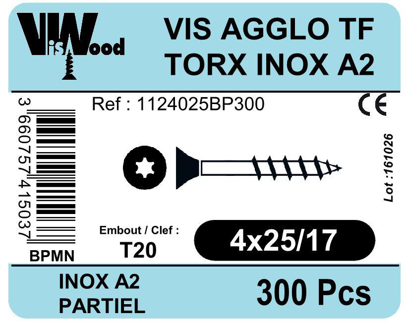 Vis bois 4x25 torx inox a2 boite de 300 | Bricoman