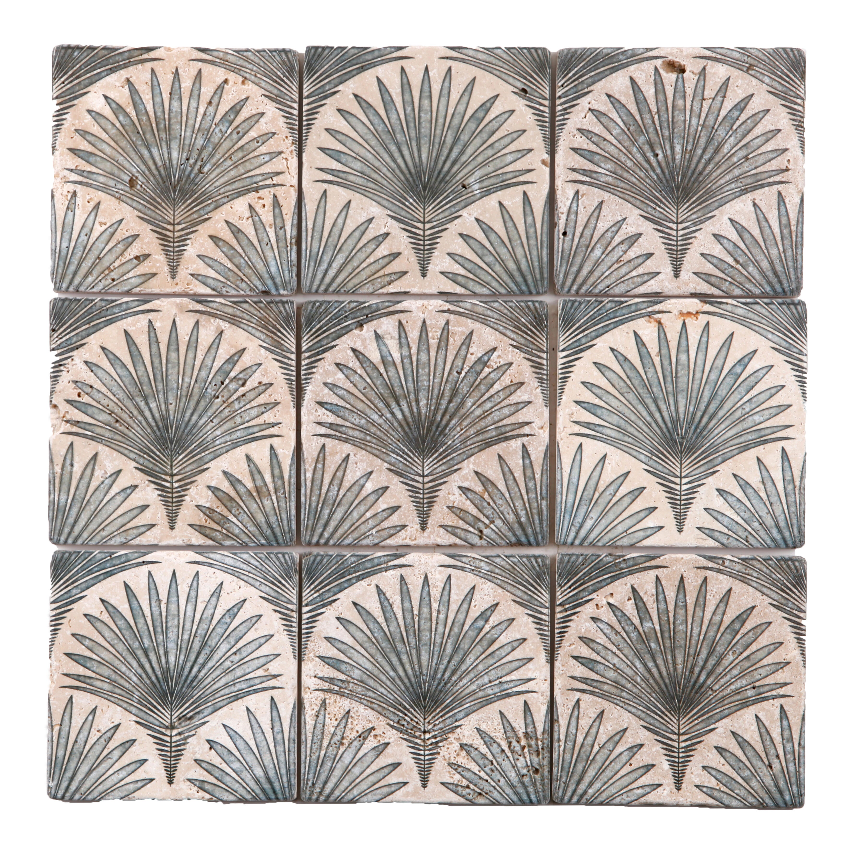 Mosaïque travertin sol et mur 30 x 30 cm Palmes vert | Bricoman