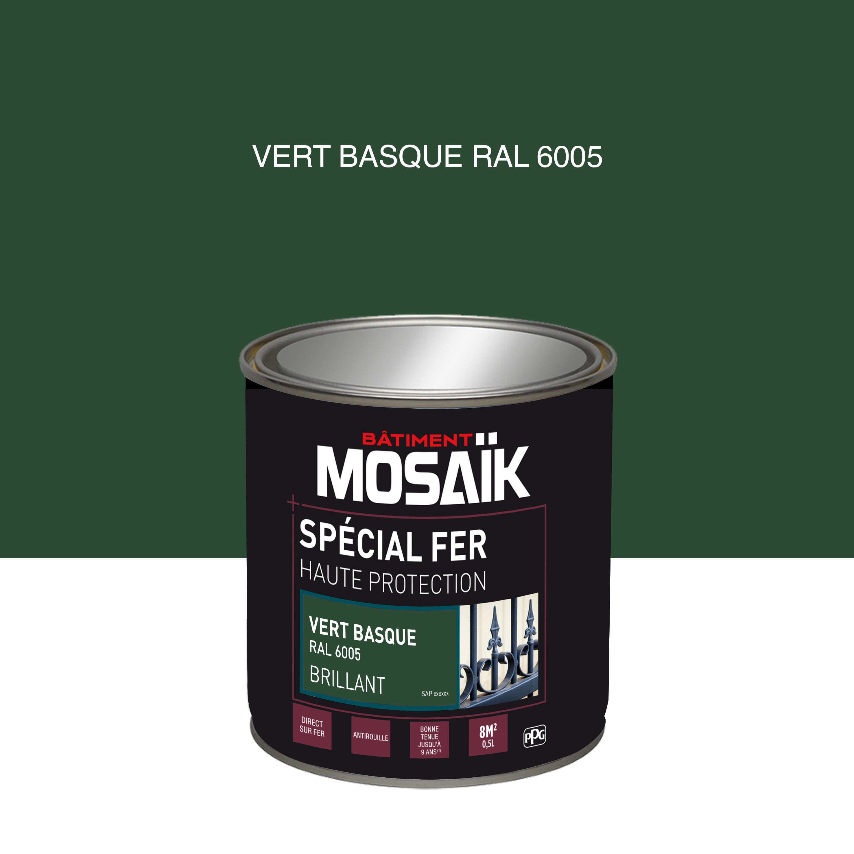 Peinture fer glycéro anti-rouille brillant vert basque RAL6005 0,5 L ...
