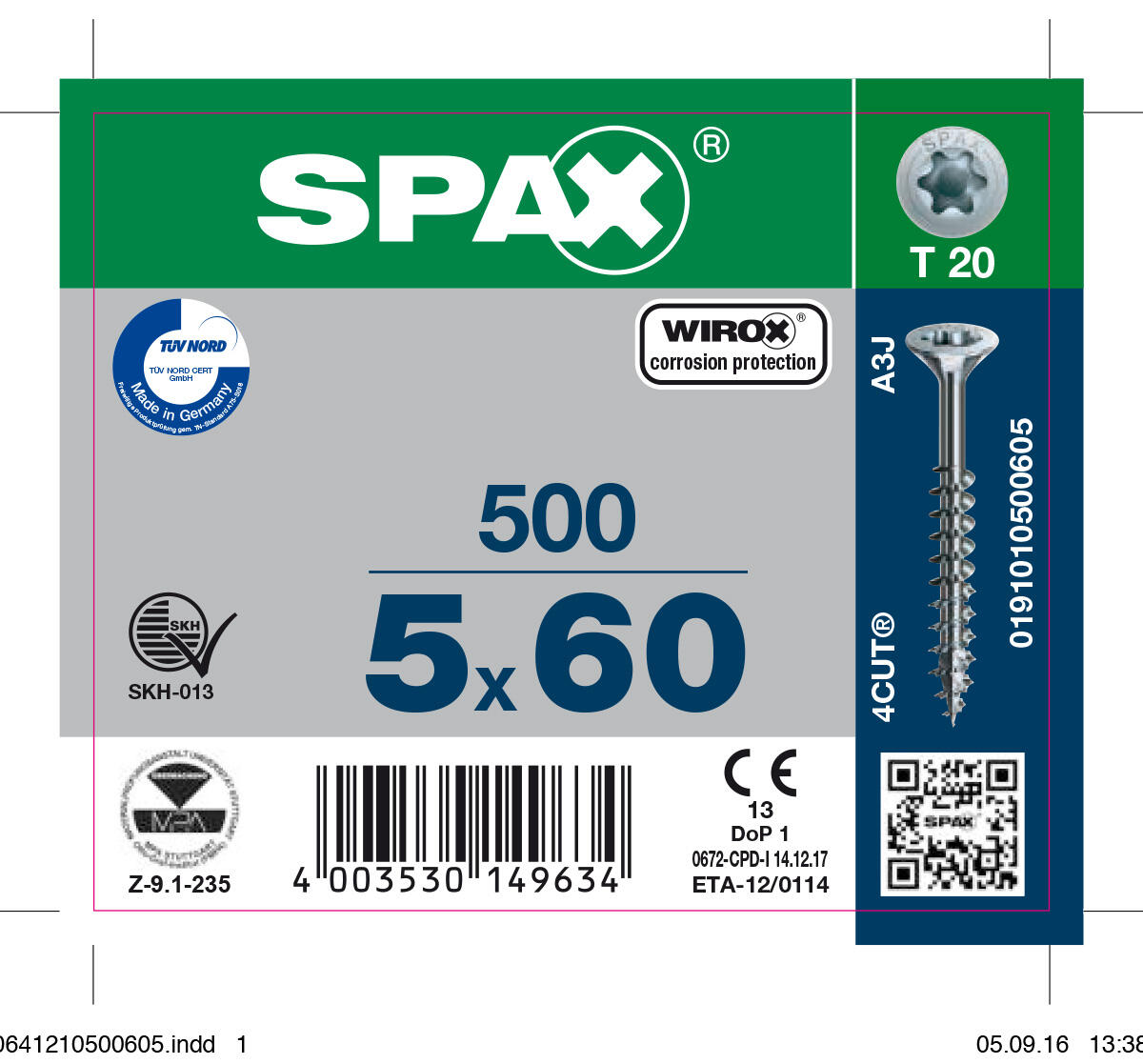Vis bois agglo empreinte Torx 5 x 60 mm 500 pièces - SPAX | Bricoman