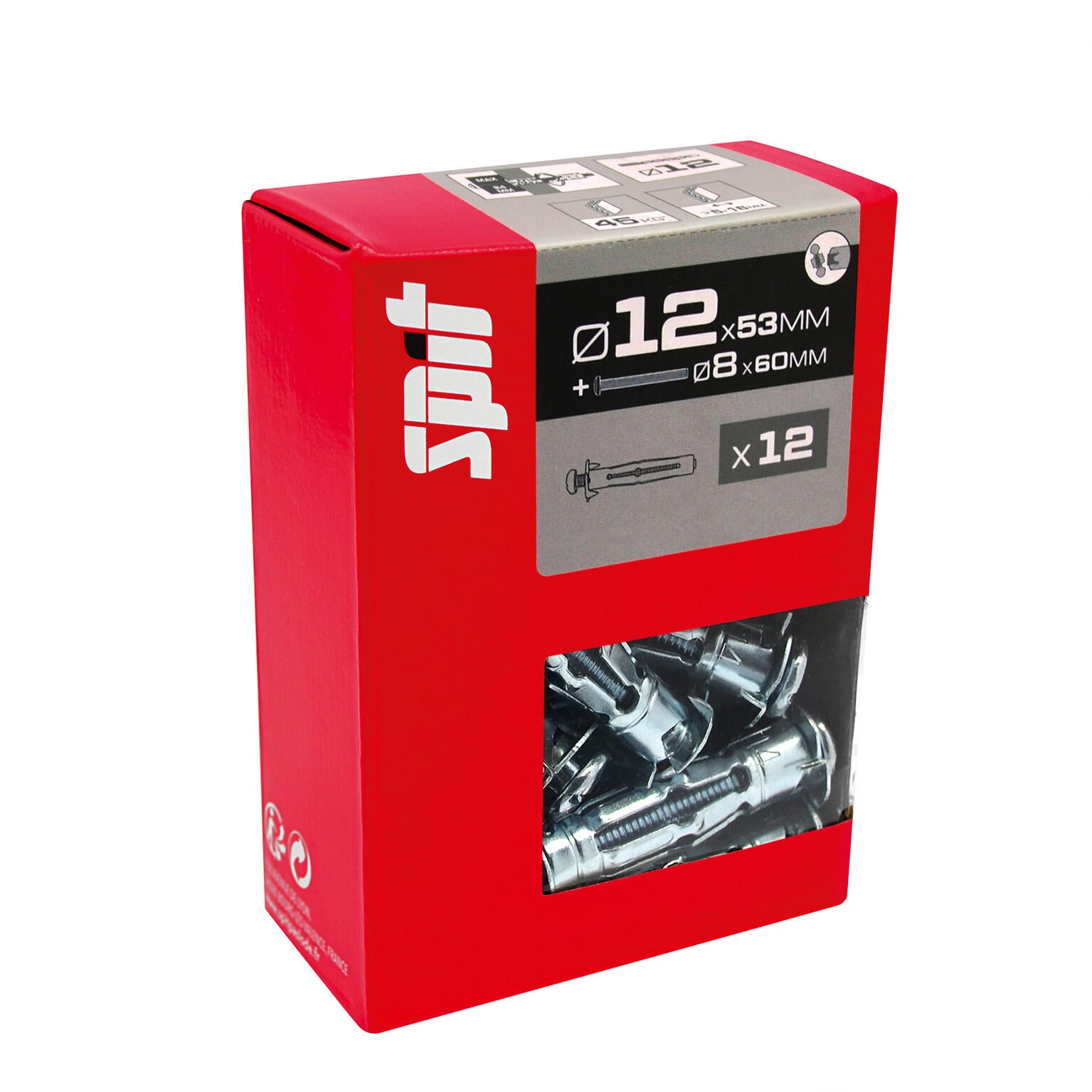 Cheville métallique Diam.12x53 mm + vis Diam.8x60 x 12 - SPIT | Bricoman