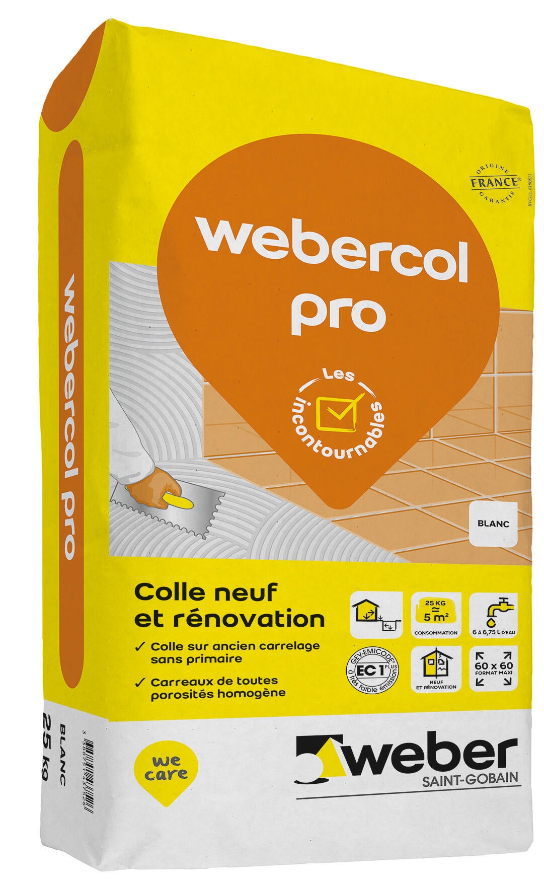 Mortier colle carrelage C2 blanc 25 kg Webercol Pro - WEBER | Bricoman
