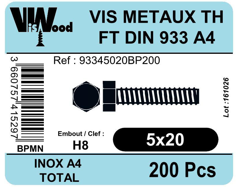 Vis metal 5x20 th inox a4 boite de 200 | Bricoman
