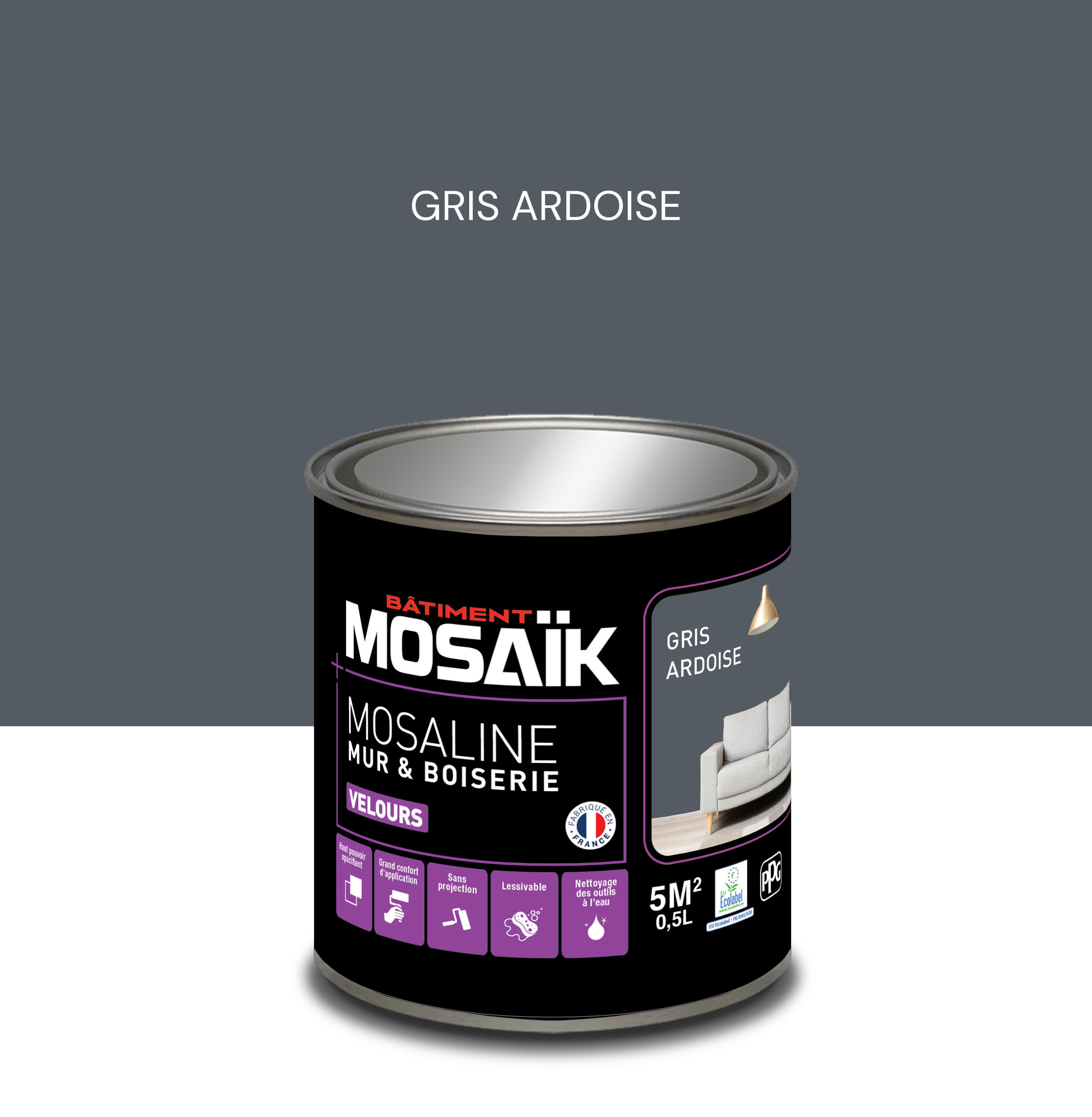Peinture intérieure multi support acrylique velours gris ardois 0,5 L ...