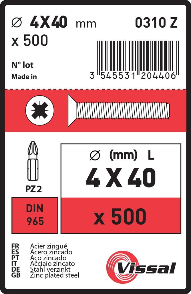 Vis metal 4x40 ph tf x500 | Bricoman
