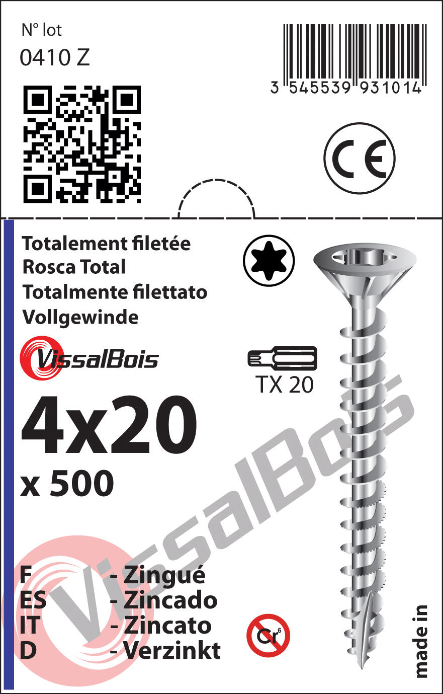 Vis bois 4X20 Torx 500 PCS | Bricoman