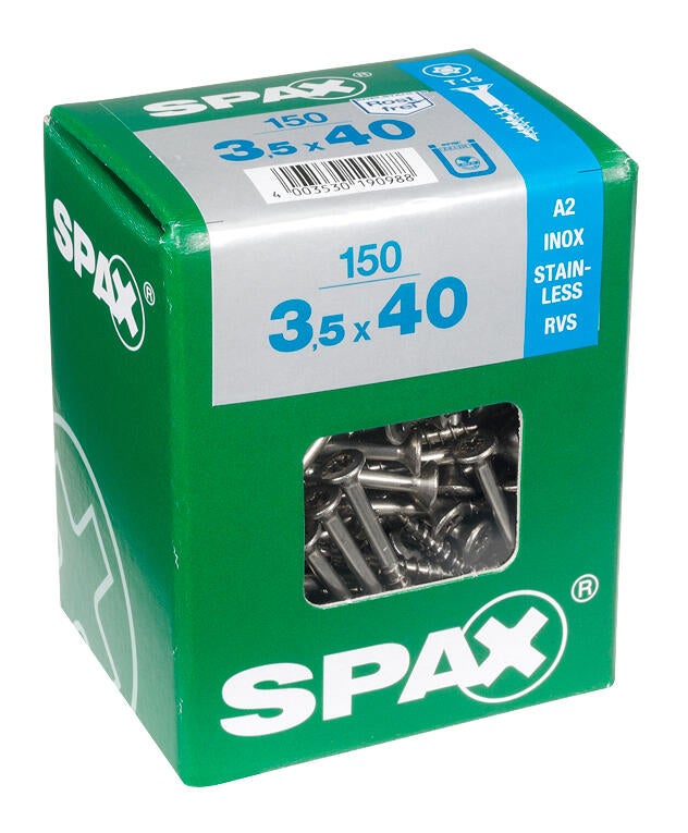 Vis bois inox A2 Diam. 3,5 x 40 mm Boîte de 150 - SPAX | Bricoman
