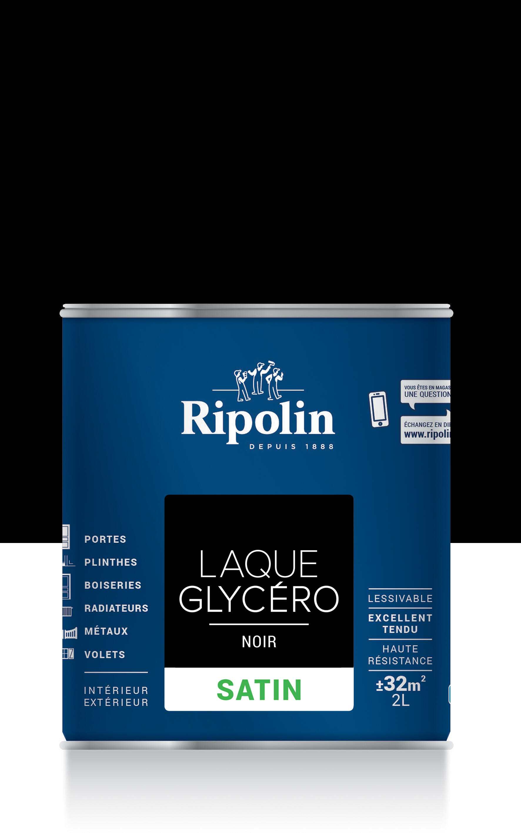 Peinture intérieure et extérieure multi-supports glycéro satin noir 2 L ...