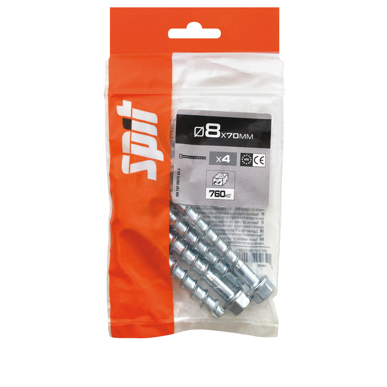 Vis béton Diam. 8 x 70 mm Sachet de 4 - SPIT | Bricoman