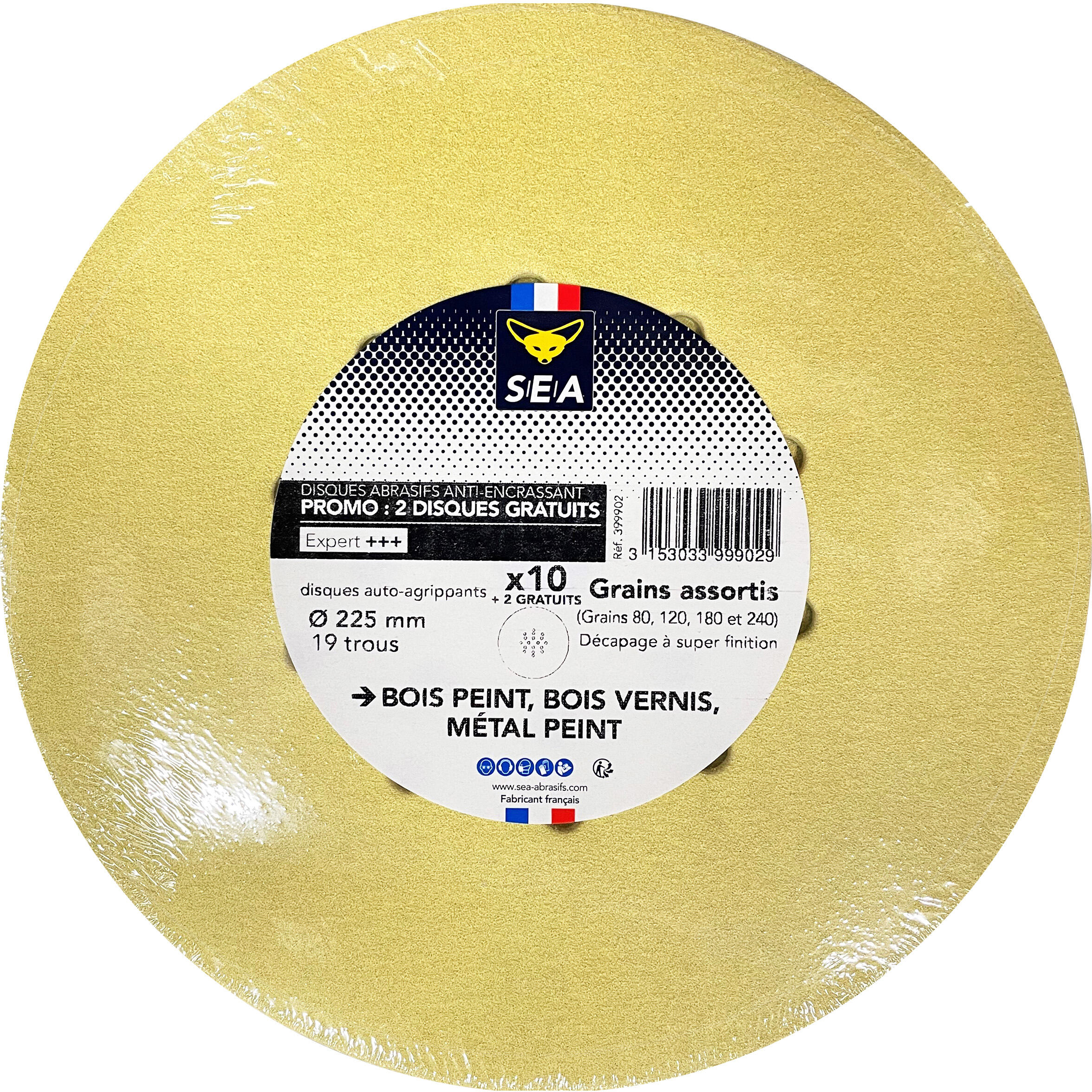 Disque abrasif pour ponceuse Diam.225 mm Lot de 10 + 2 Disque grains ...