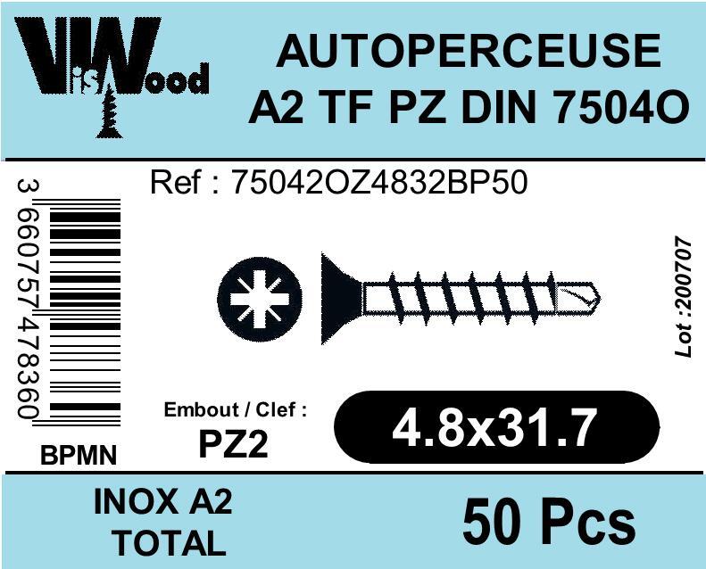 Vis autoforeuse inox A2 Diam. 4,8 x 32 mm Boîte de 50 - VISWOOD | Bricoman
