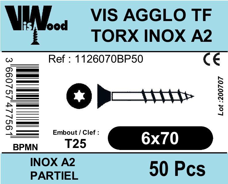Vis bois fraisee torx a2 6.0x70 x50 | Bricoman