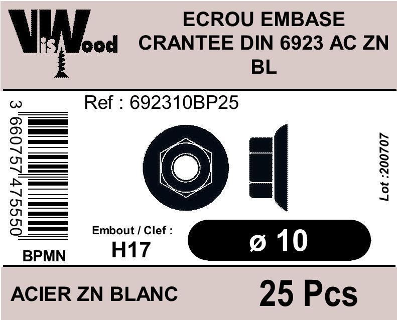Écrous à embase crantée DIN6923 zingué M10 25 pièces - VISWOOD | Bricoman