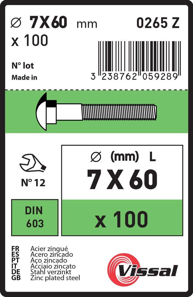 Vis métal Diam.7 mm tête ronde collet carré Boîte de 100 - VISSAL ...