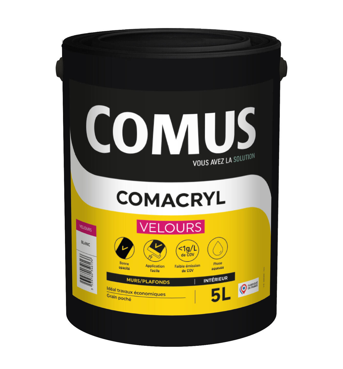 Peinture intérieure murs et plafonds acrylique velours blanc 5 L Comacryl - COMUS | Bricoman