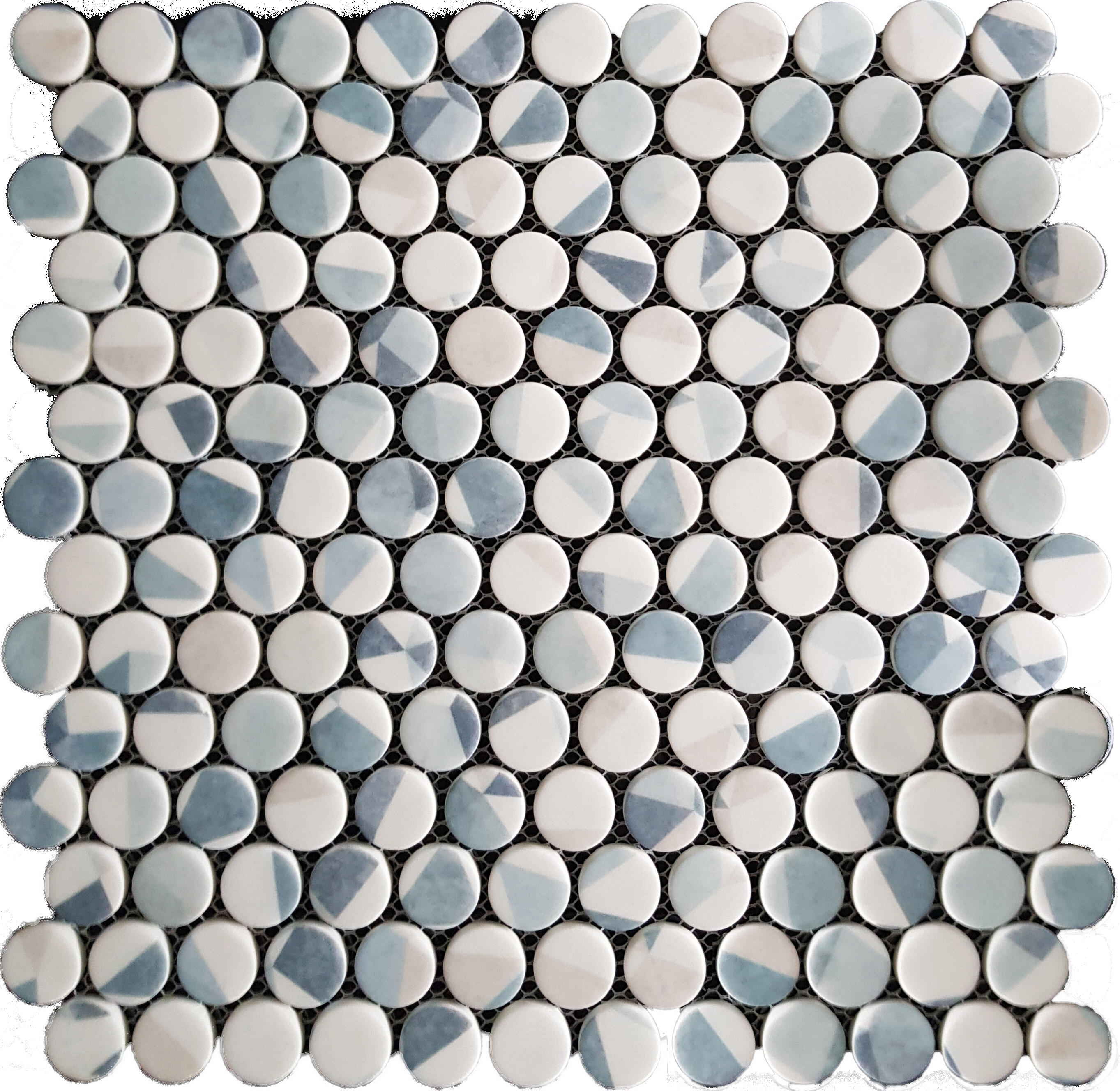 Mosaïque grès cérame sol et mur 29,7 x 30,5 cm ronde Geo blanc et bleu ...