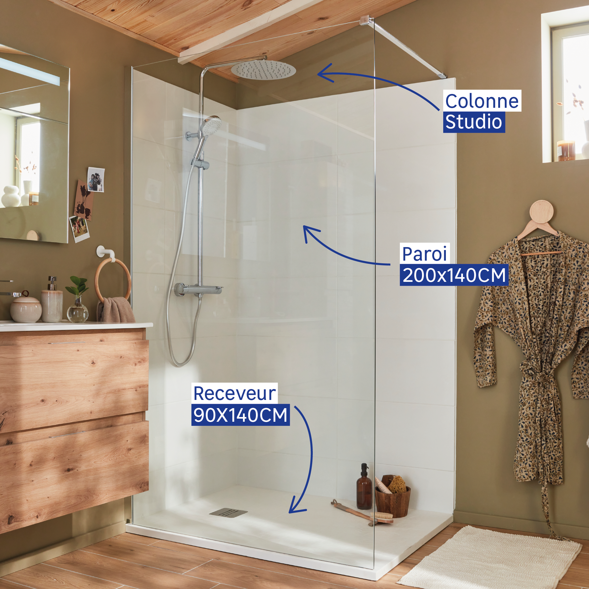 Pack douche ouverte 90X140 Transparent Chromé Remix et colonne Studio ...