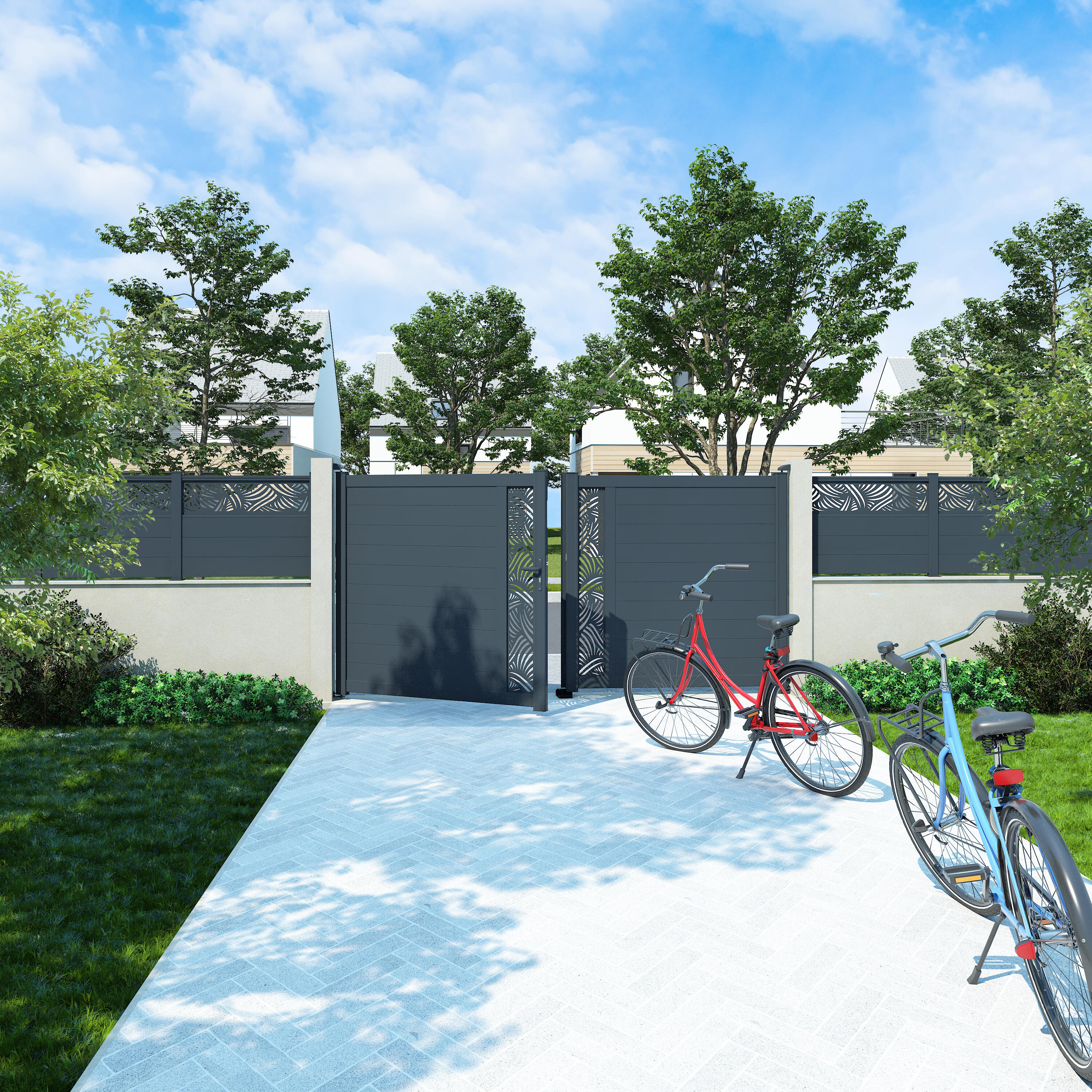 Portail battant alu Mix-it palm vertical gris, Klos up!, l.299 x H.155 ...