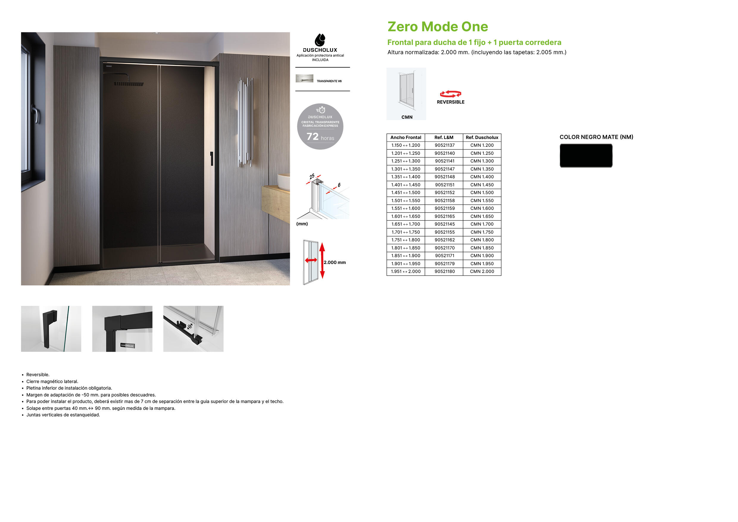 Mampara de ducha frontal corredera transparente Prisma perfil negro ...
