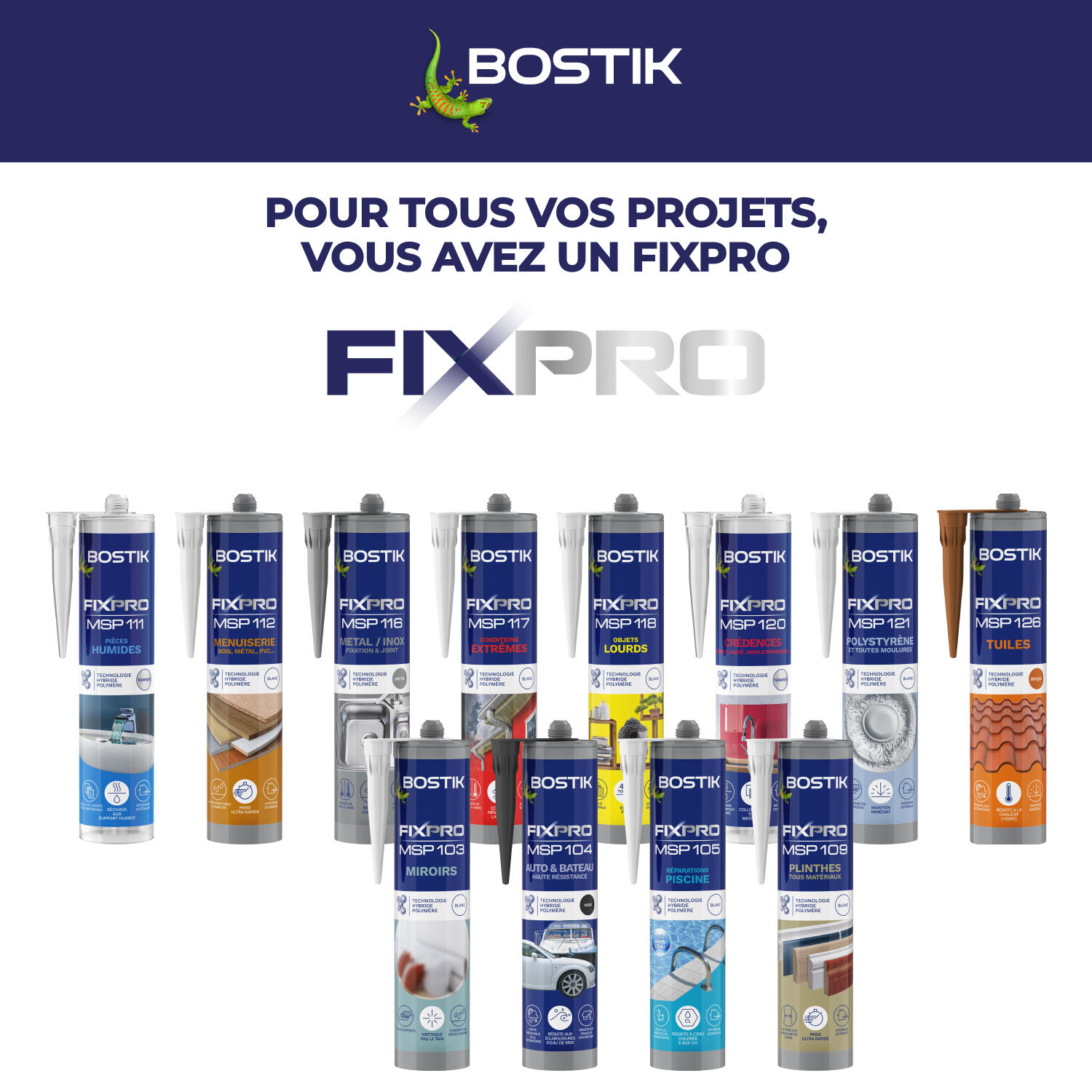Colle de fixation gel MS polymère Miroirs fixpro msp 103 BOSTIK, 290ml blanc | Leroy Merlin