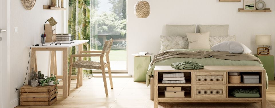 Una camera che trasmette calma, pace e genuinità con arredi nature ...