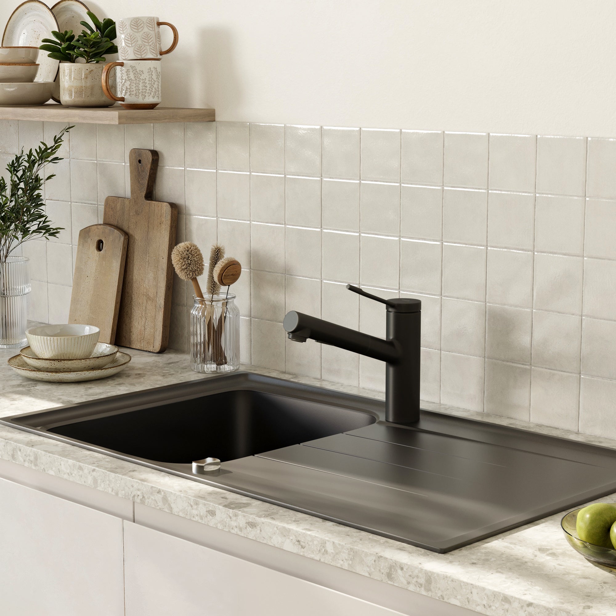 Ensemble Evier Elbe Noir et Mitigeur de Cuisine Hansgrohe Stamis Noir ...