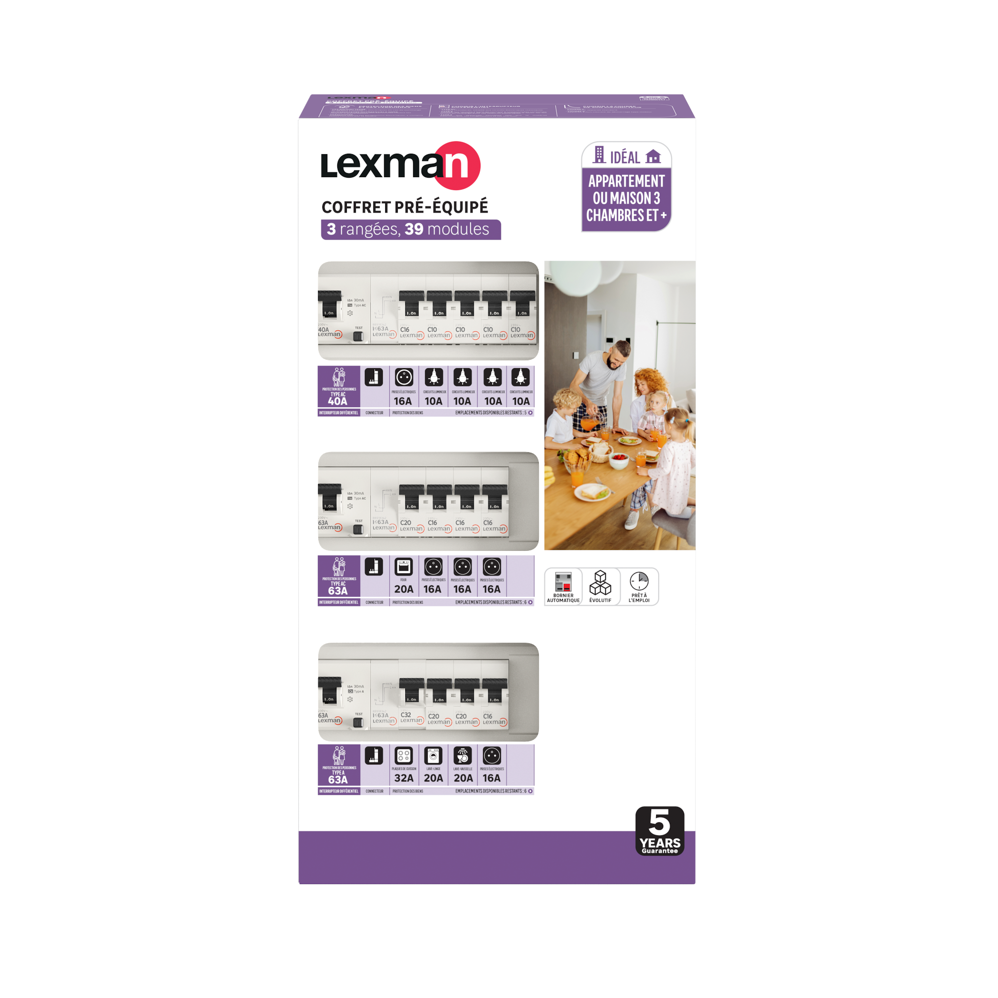 Tableau électrique pré-équipé et précâblé LEXMAN 3 rangées 39 modules ...