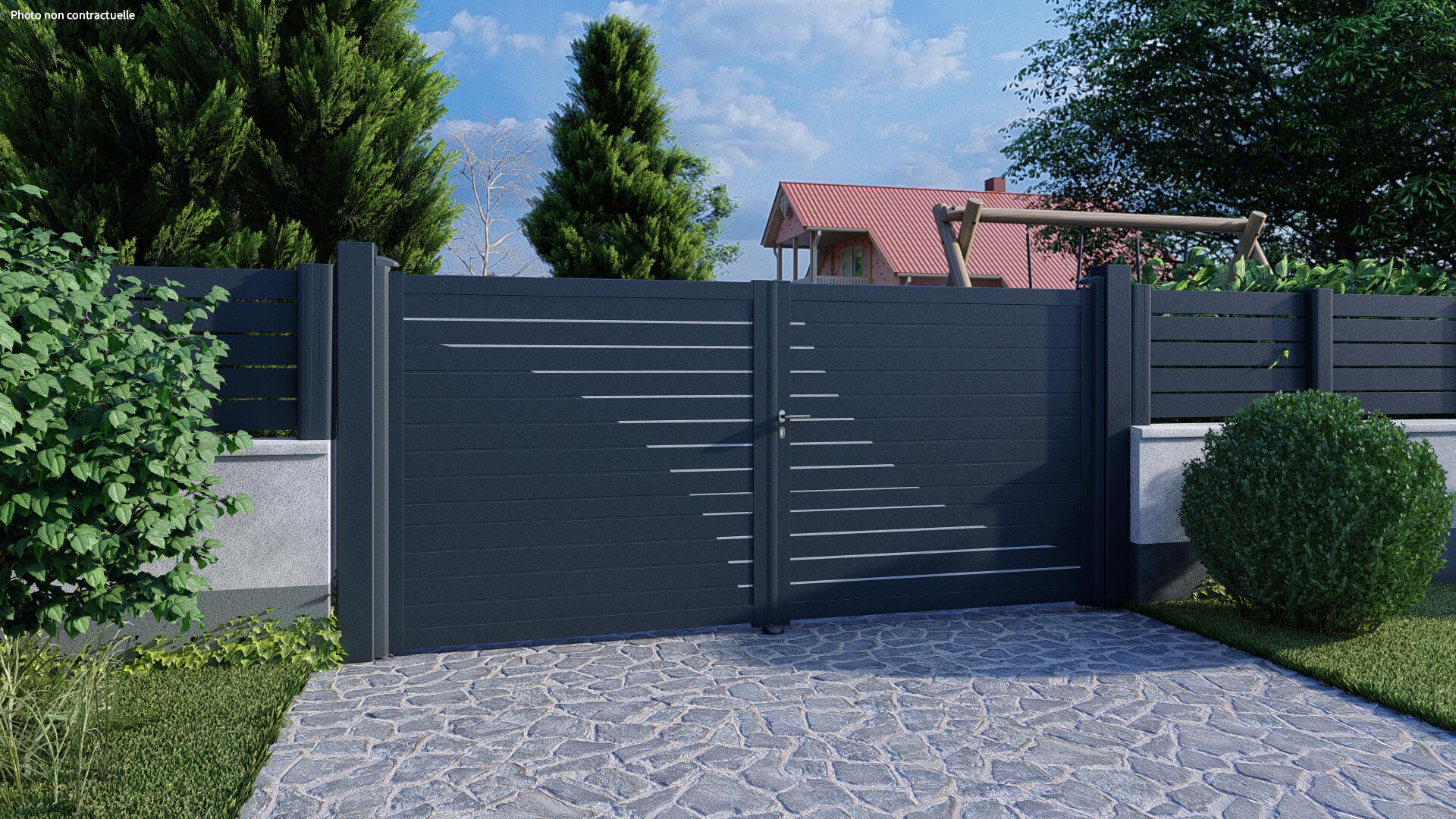 Portail battant aluminium Licorne gris anthracite COFRECO, l.298.5 x H ...