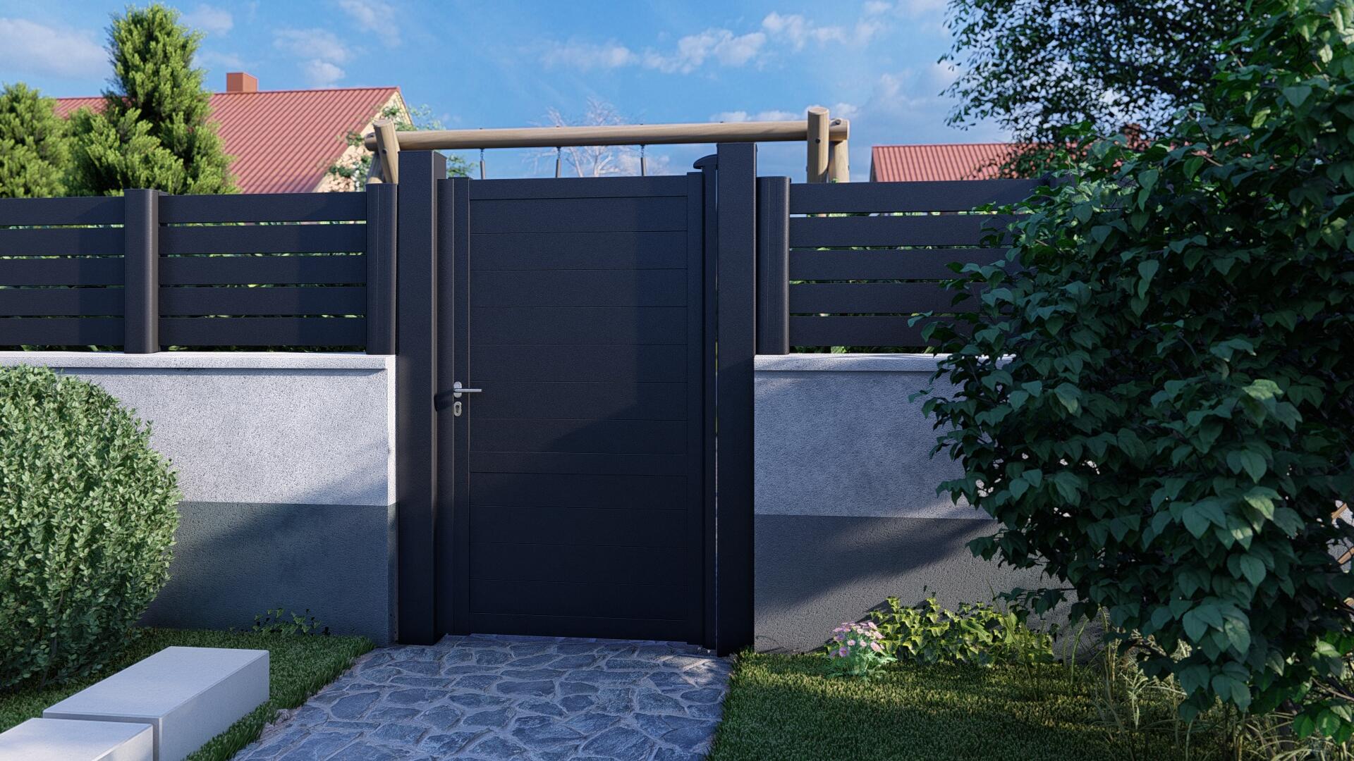 Portillon battant aluminium Cocoon noir sablé COFRECO, l.98.5 x H.186.5 ...