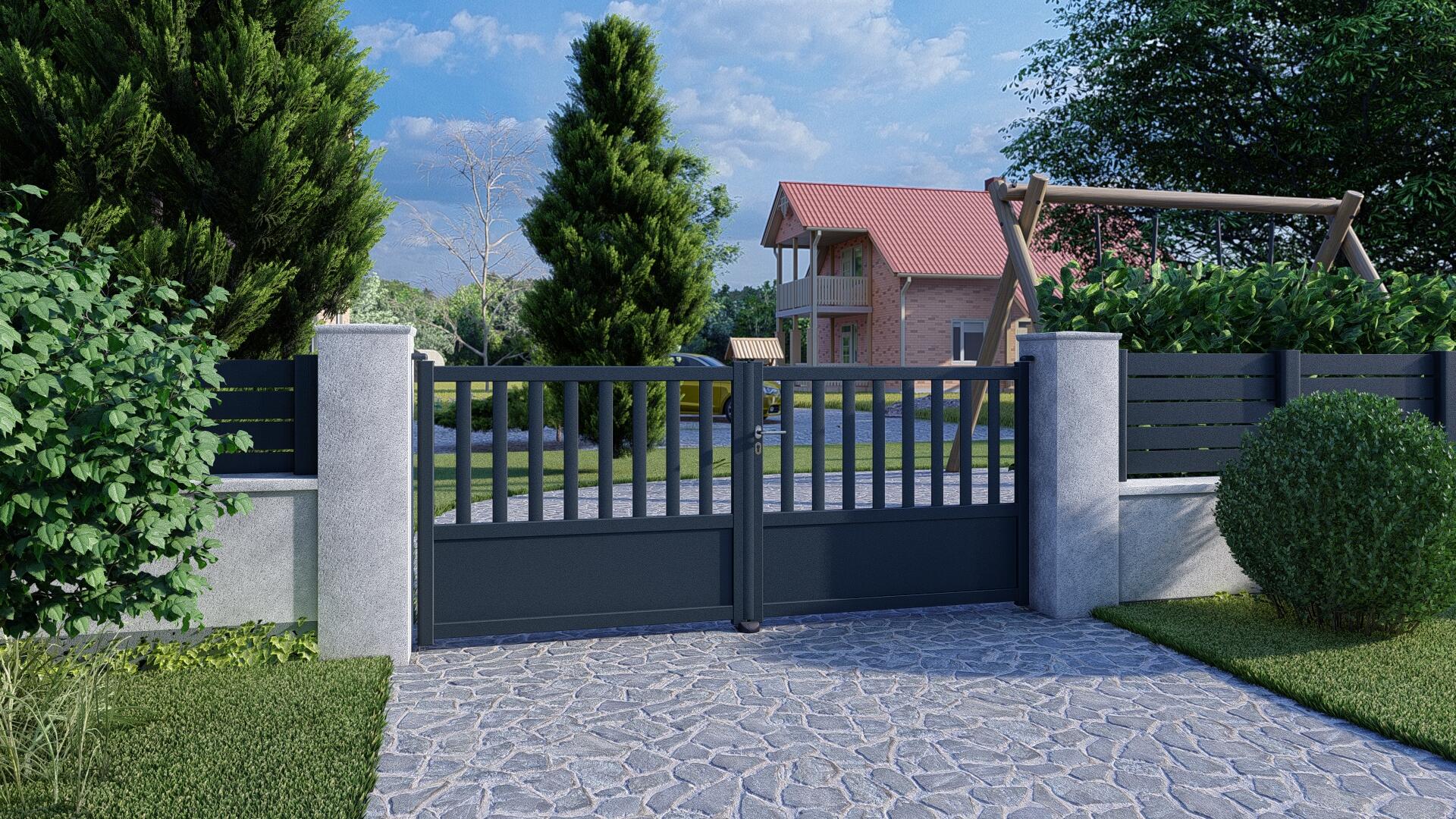 Portail battant aluminium Foncine gris anthracite COFRECO, l.300 x H ...